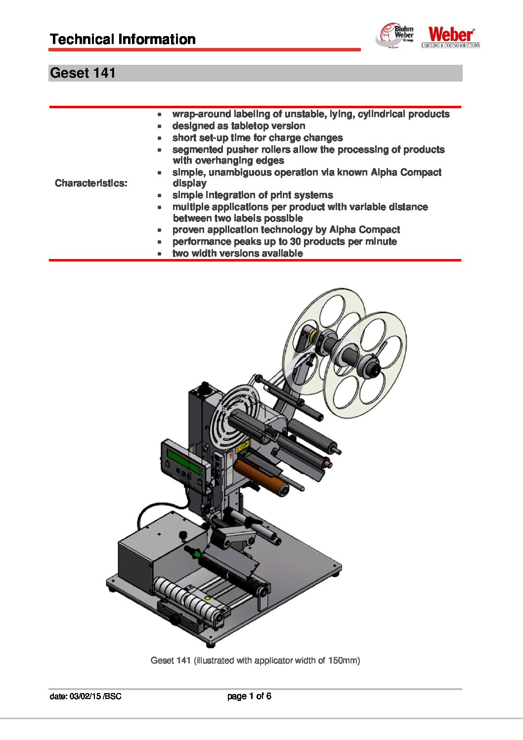 Geset 141 Halbautomat_Rundum_Produkte_liegend - Technical info - Weber Labels UK